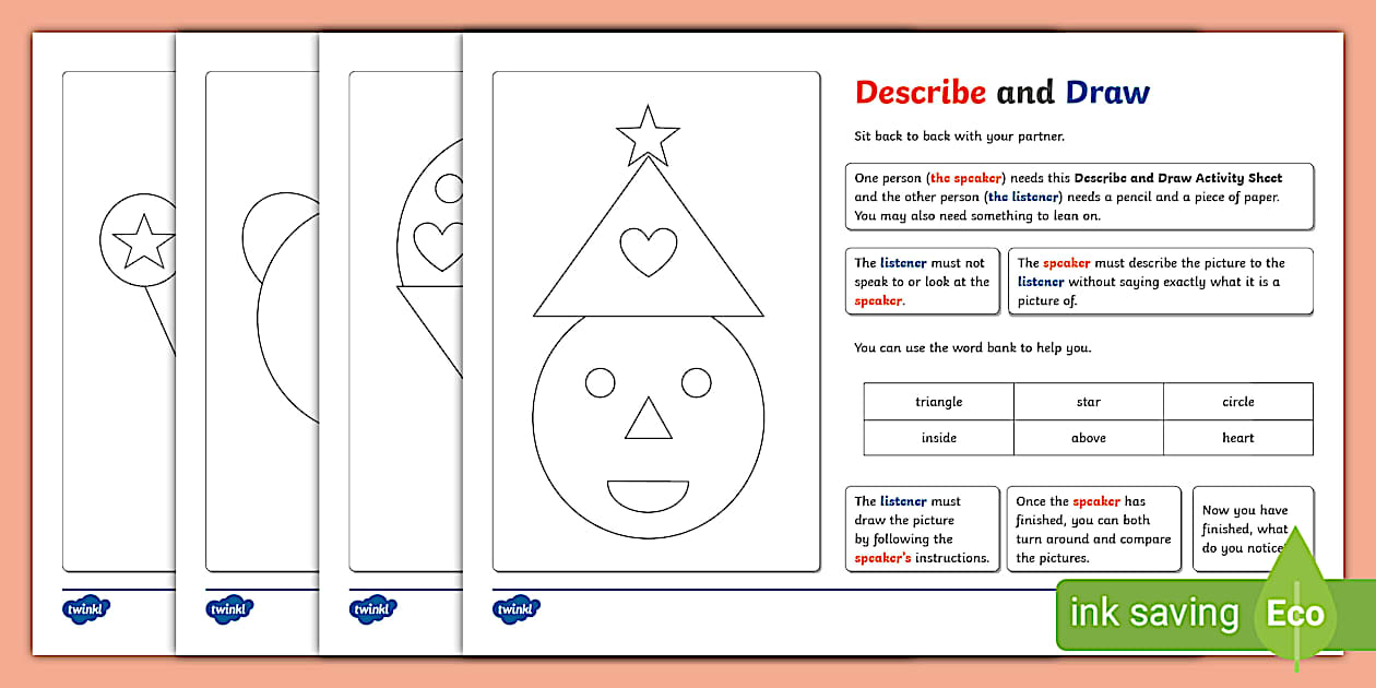 Describe and Draw Activity Sheet (teacher made) - Twinkl