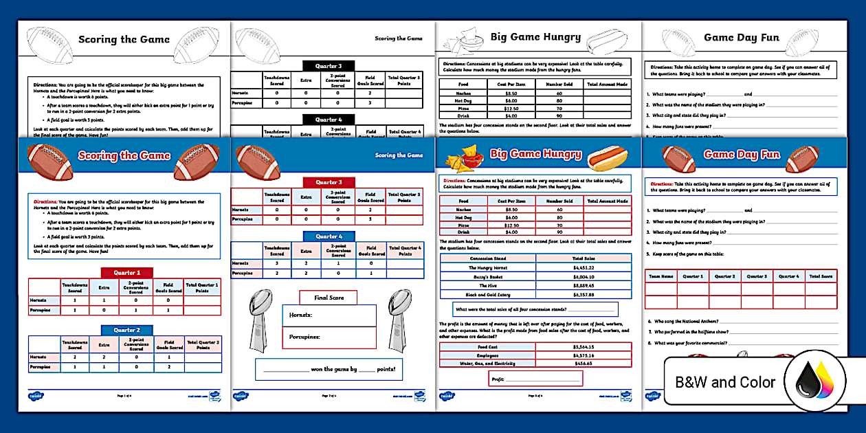 Super Bowl Math Activities | Resource | Twinkl USA - Twinkl