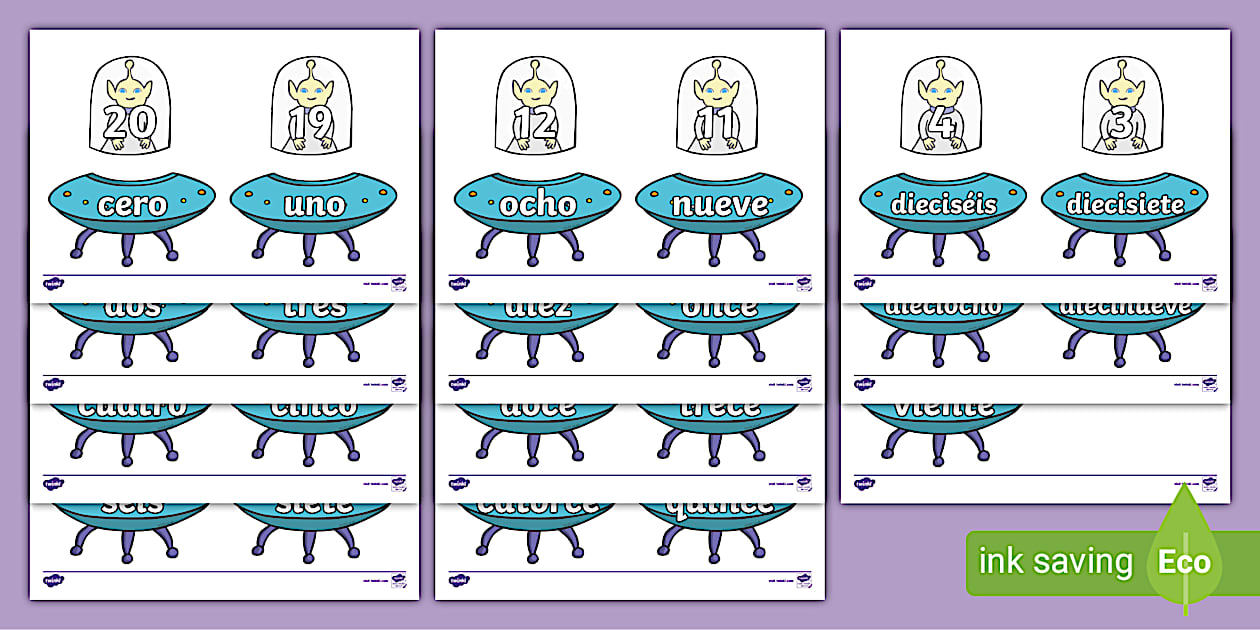 Spanish Space Themed Word and Number Matching Activity
