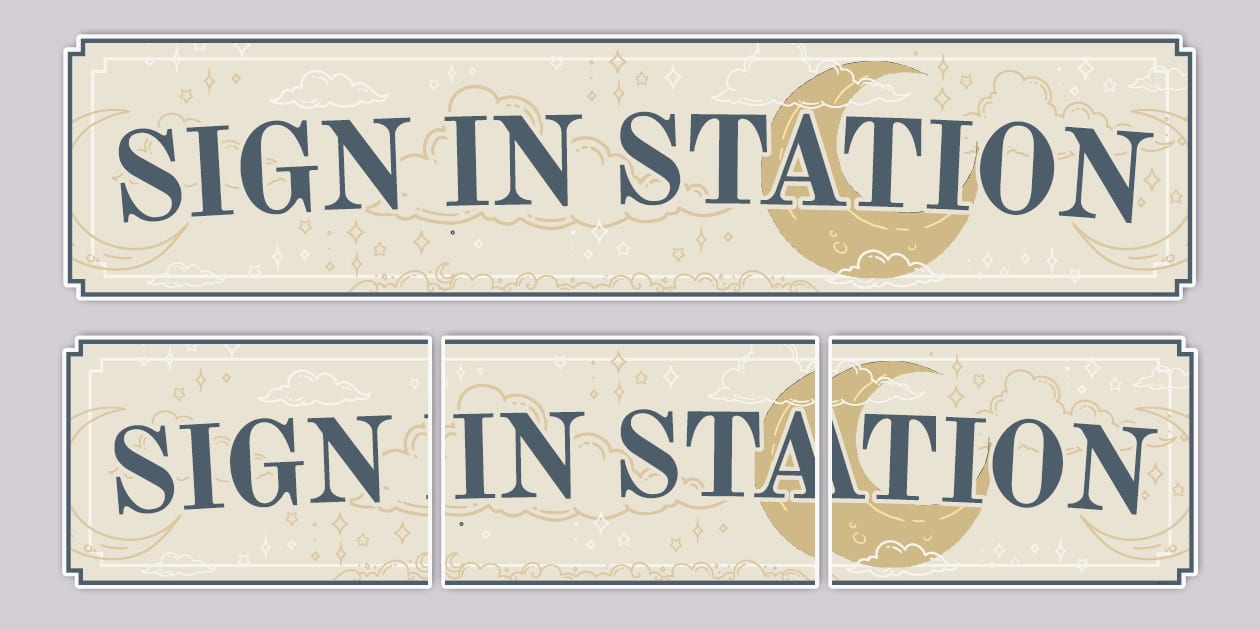 Celestial Themed Sign In Station Display Banner - Twinkl