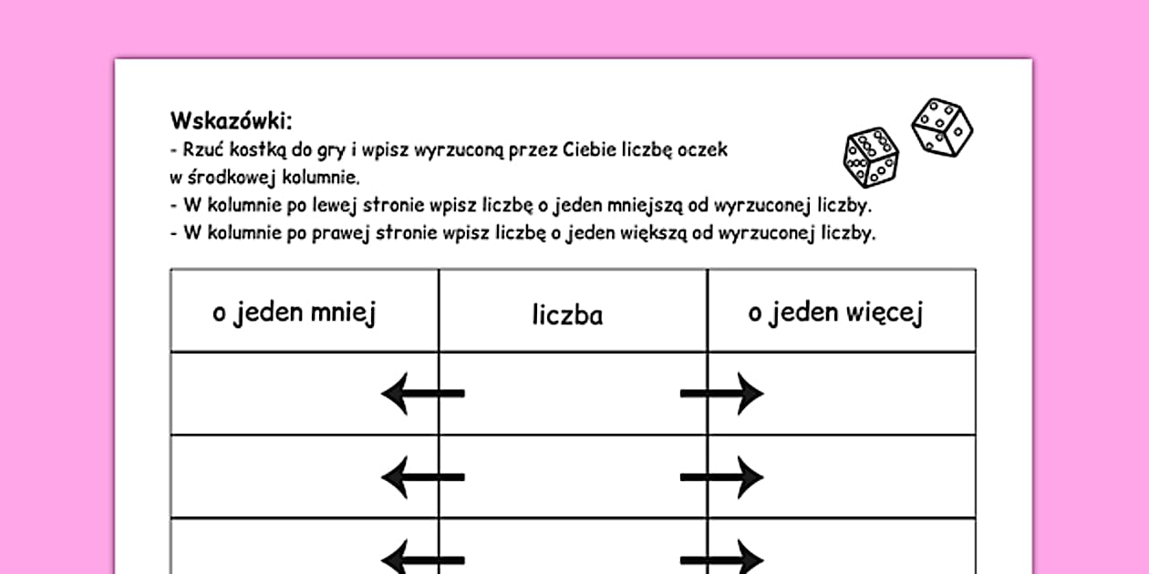 Gra planszowa O jeden więcej, o jeden mniej po polsku - liczby