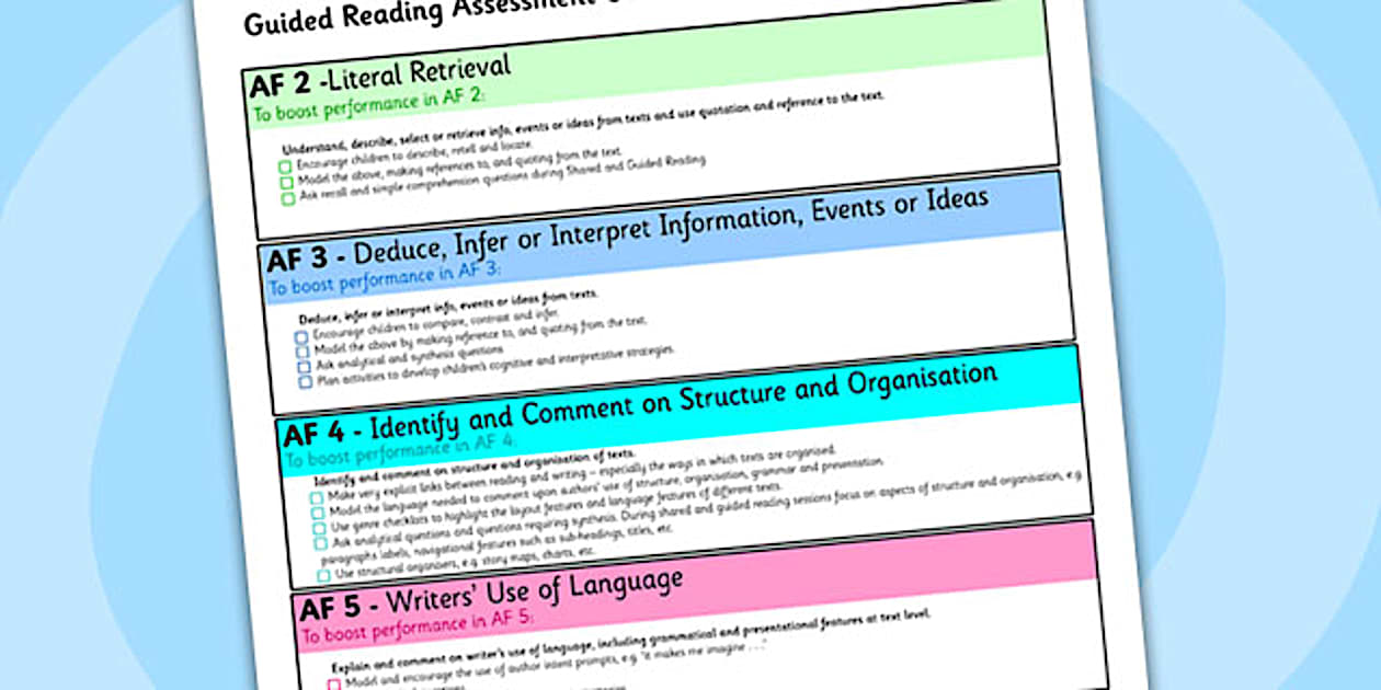 Guided Reading Assessment Guidelines A4 Sheet - Twinkl