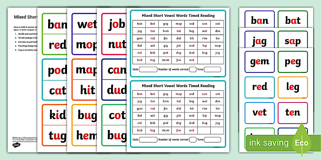 Mixed Short Vowel CVC Words Activity Pack
