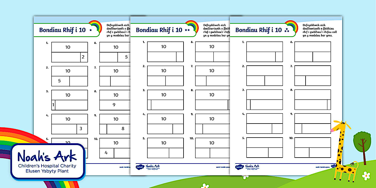 FREE! - Bondiau Rhif i 10: Taflenni Gweithgaredd Rhifau Coll