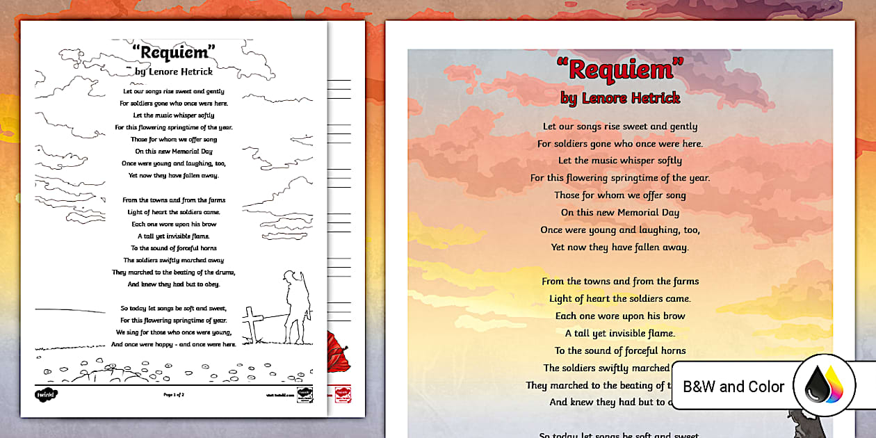 Memorial Day Poem Analysis Worksheet for 6th-8th Grade