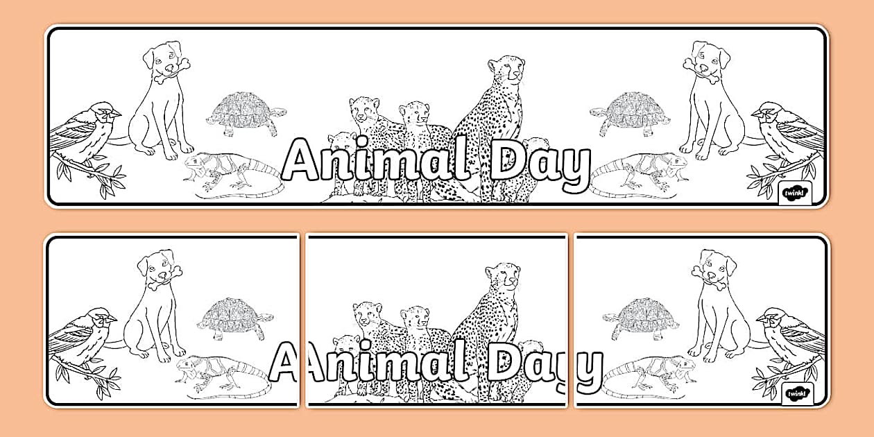 Animal Day Colouring Banner (teacher made) - Twinkl
