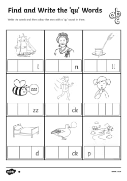 Find and Write 'qu' Words: Phonics Worksheets (teacher made)