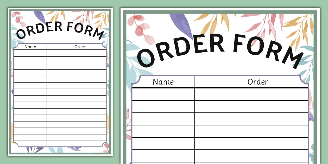 Colourful Botanical Themed Order Form (teacher made)