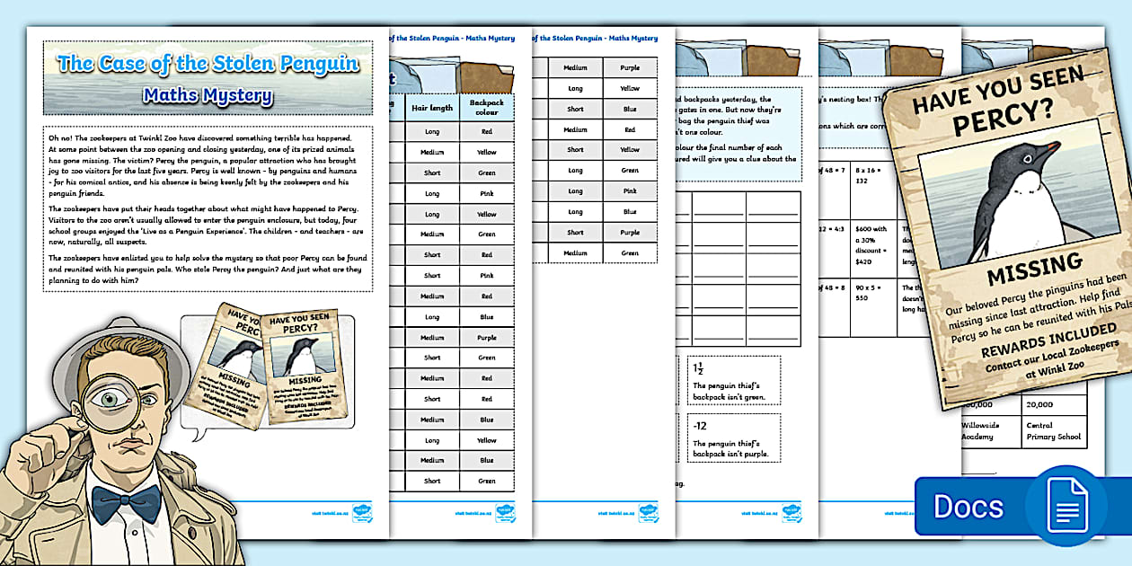 The Case of the Stolen Penguin Maths Mystery Game