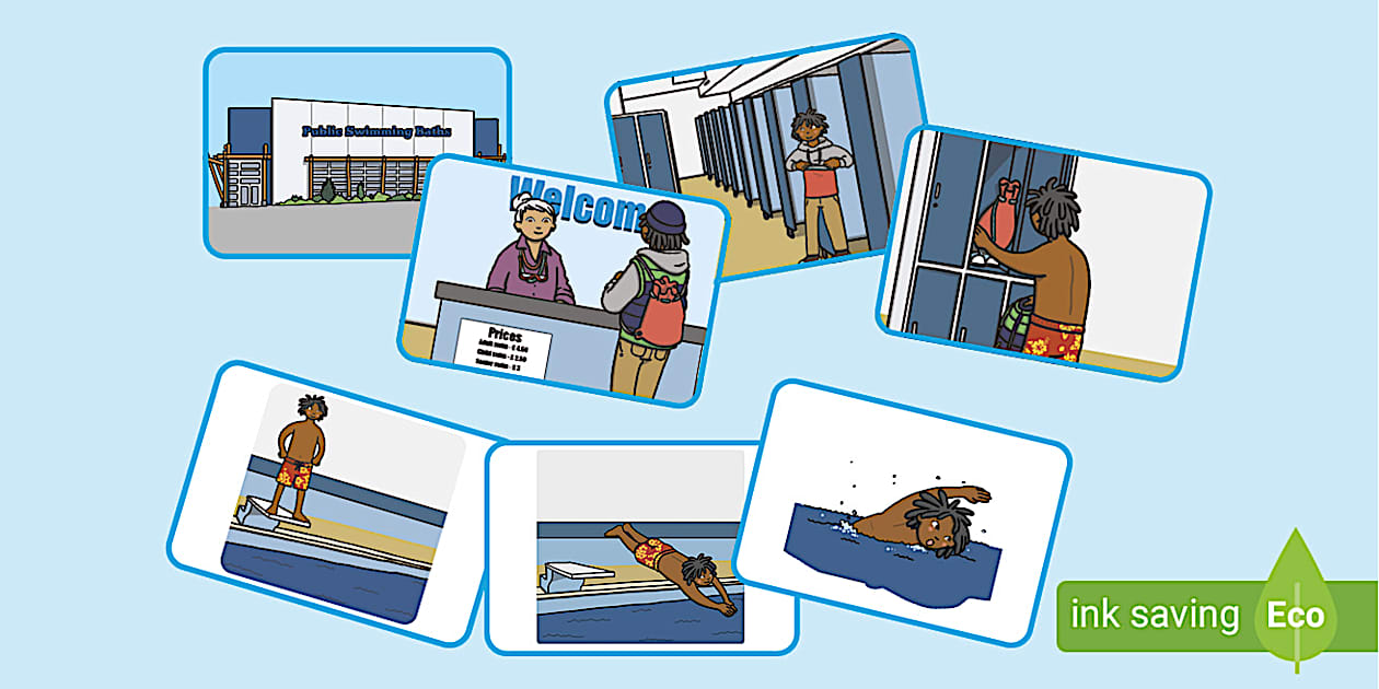 7 Step Sequencing Cards Going Swimming (teacher made)