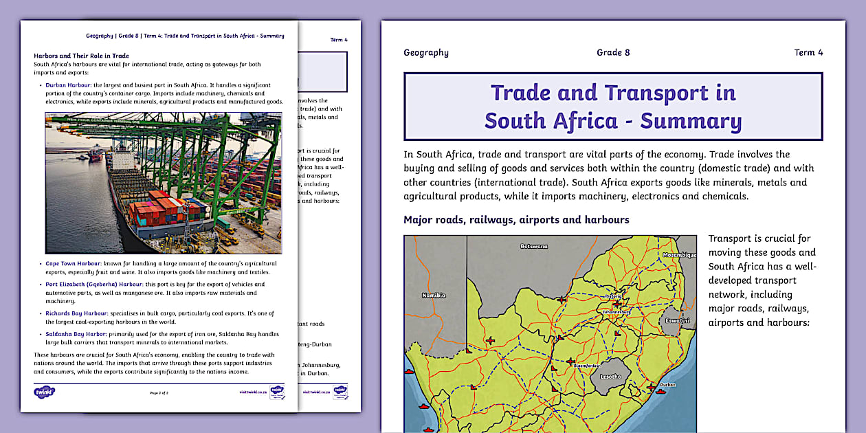Grade 8 Geo: Trade and Transport in South Africa Summary