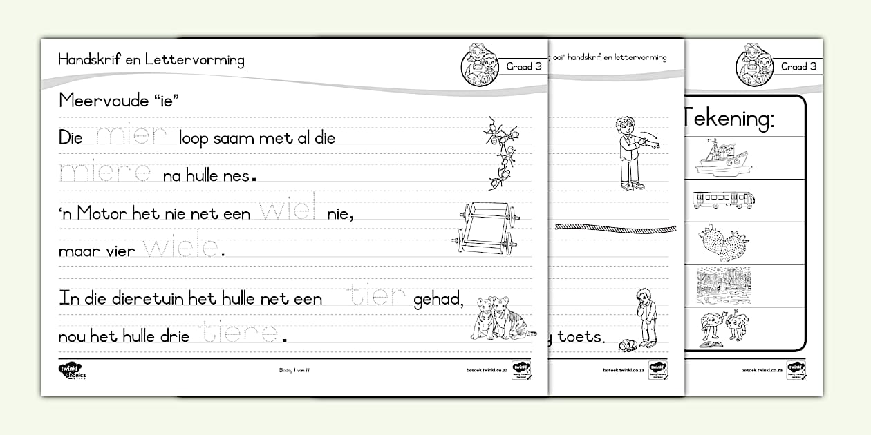 Graad 3 klanke handskrif en lettervorming Meervoude 'ie, oe; ui; ooi'