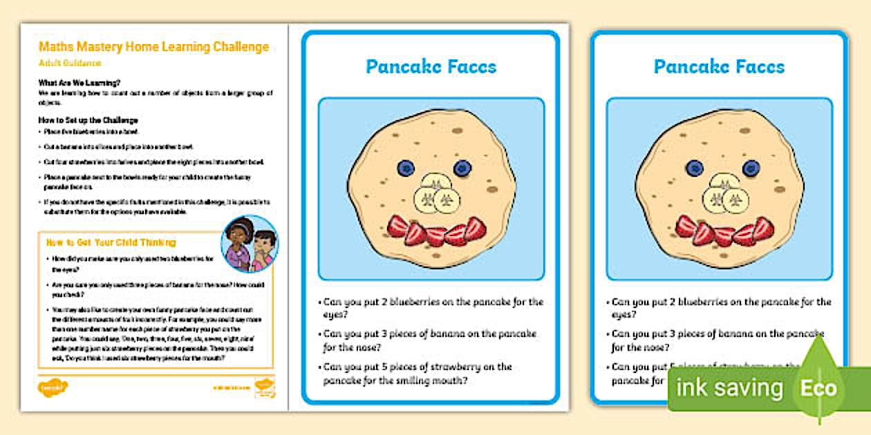 👉 EYFS Maths Mastery Counting Home Learning Challenge: Pancake Faces