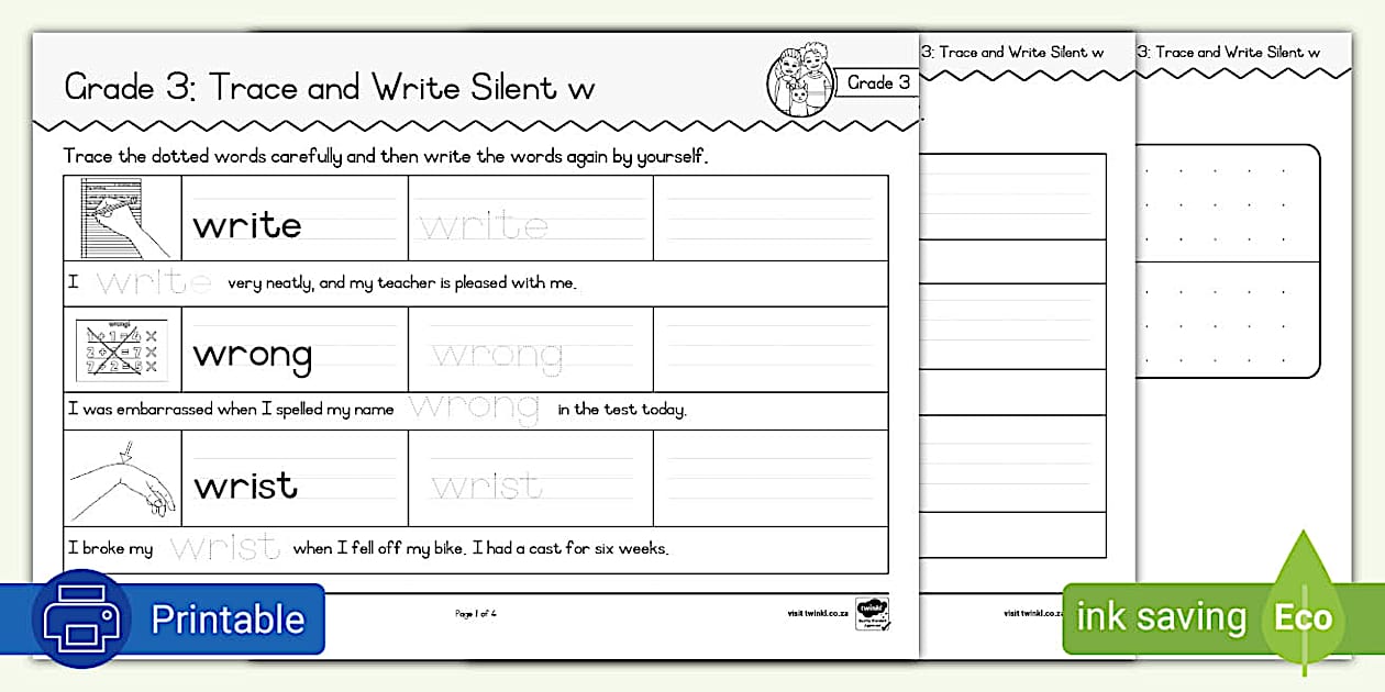 Grade 3 phonics Trace and Write silent w (teacher made)