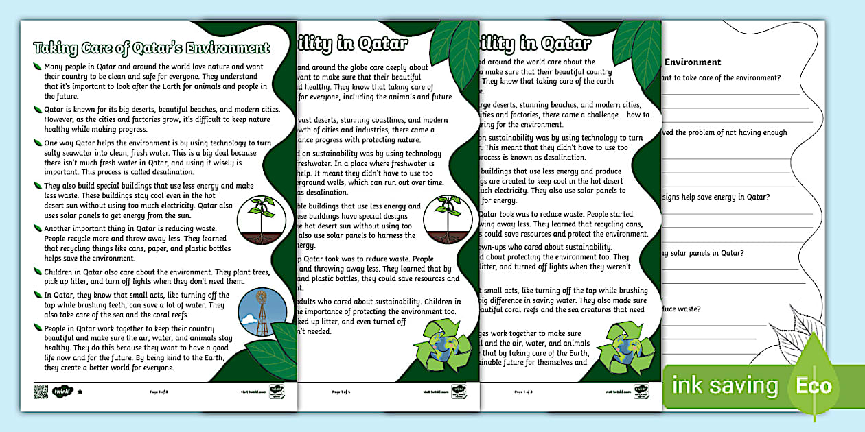 Sustainability in Qatar Reading Comprehension (teacher made)