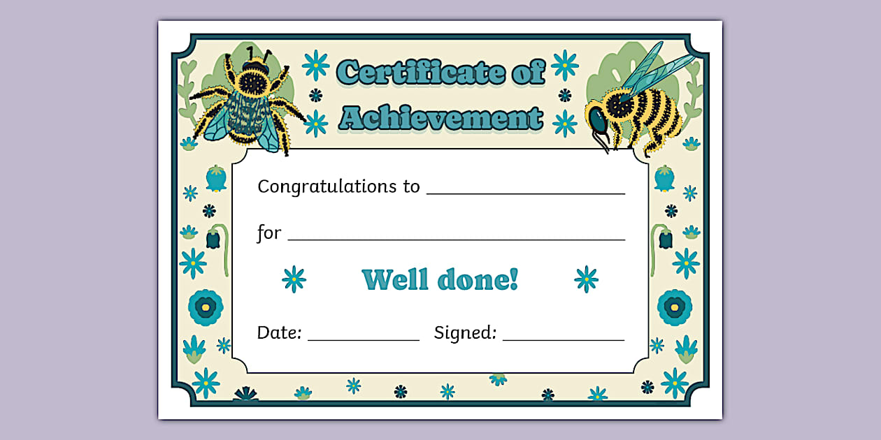 Bee-Themed Certificate of Achievement (teacher made)