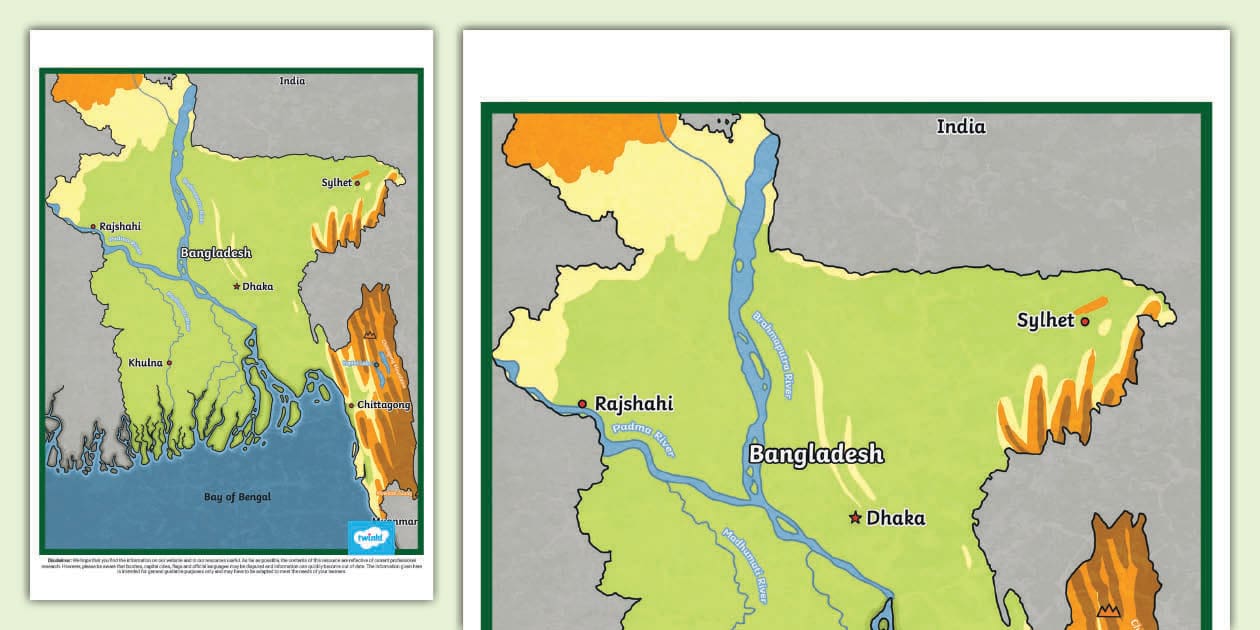 Illustrated, Colourful Bangladesh Map for Geography Lessons