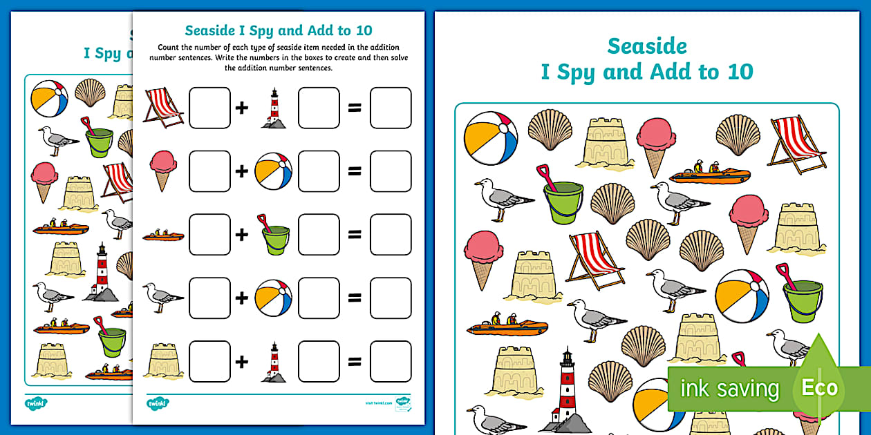 Seaside I Spy and Add to 10 (teacher made) - Twinkl