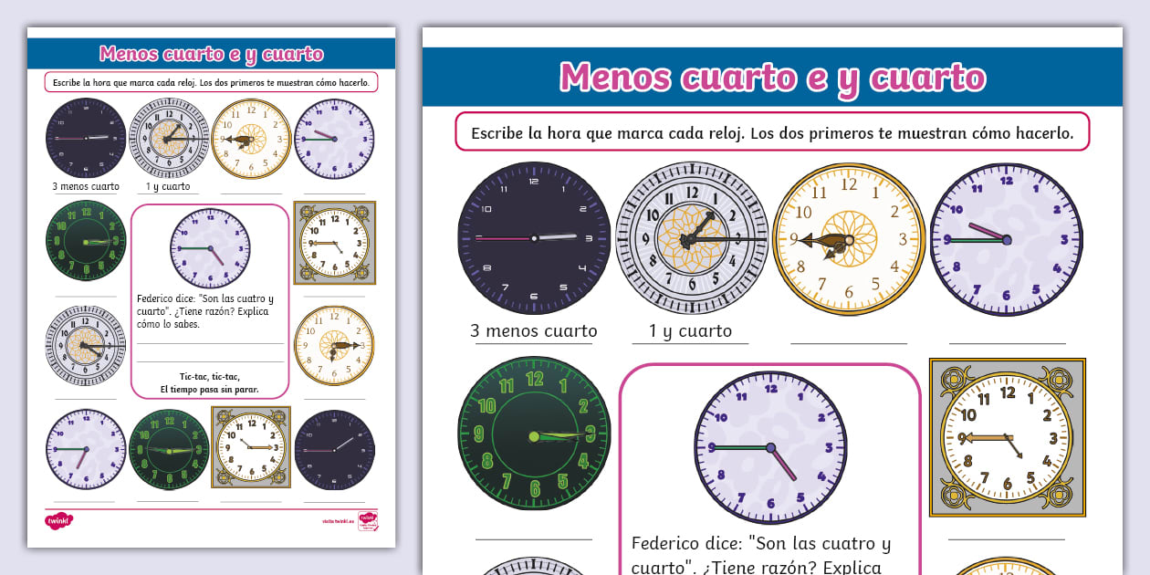 Ficha de actividad: Y cuarto o menos cuarto (teacher made)