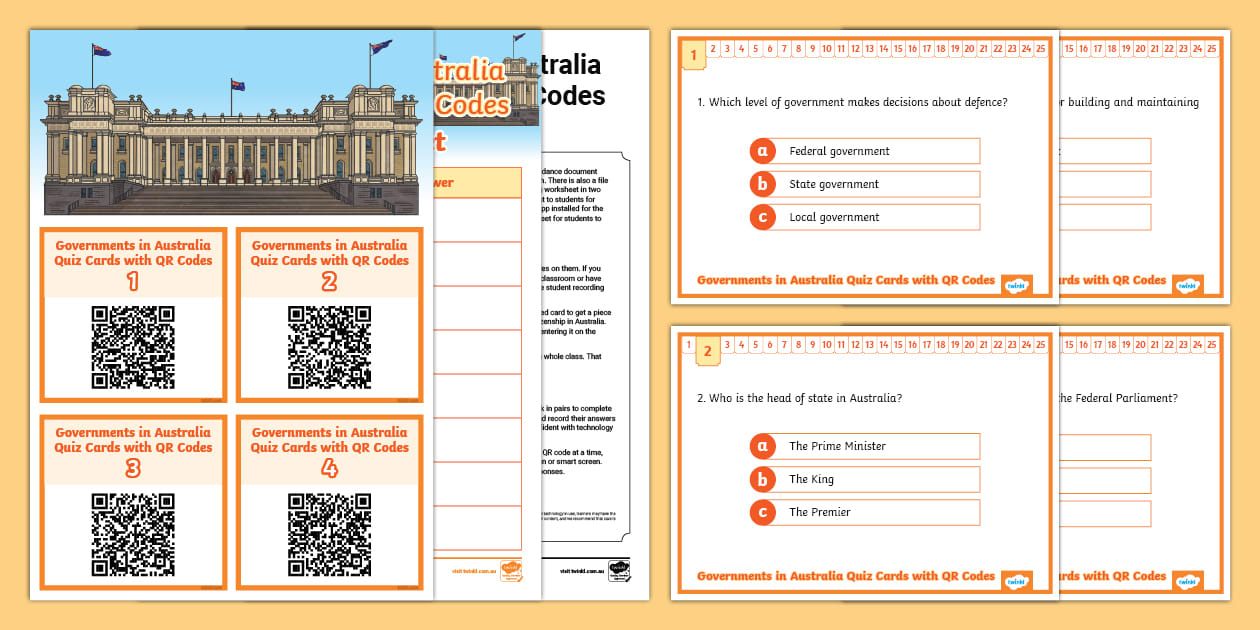 Governments in Australia Quiz Cards with QR Codes