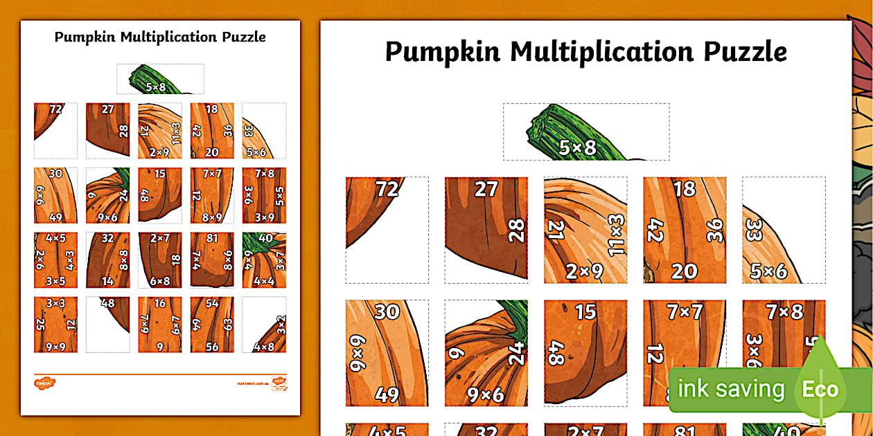 Thanksgiving Pumpkin Multiplication Puzzle (teacher made)