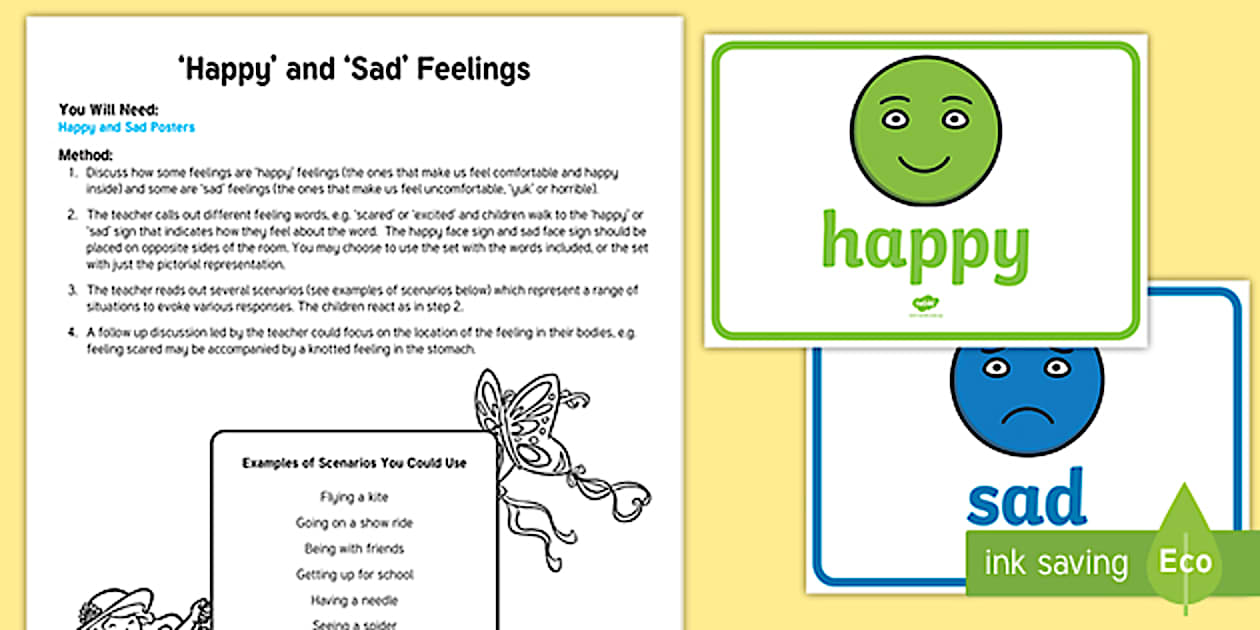 Happy and Sad Feelings Activity (teacher made) - Twinkl