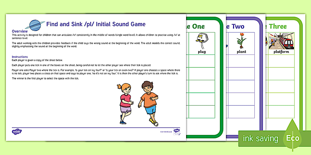 Find and Sink /pl/ Initial Sound Game - Twinkl