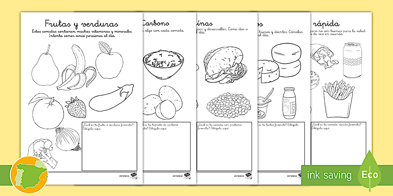 Hojas de colorear: Comidas saludables (teacher made)