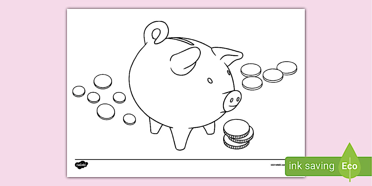 Piggy Bank Colouring Sheet, pocket money, saving money