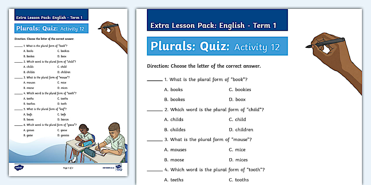 Gr 4 Extra English: Plurals Quiz - Activity Sheet 12