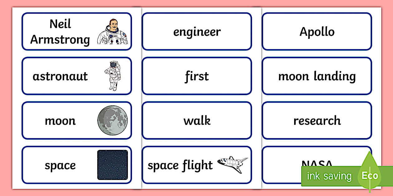 Editable Neil Armstrong Word Cards (teacher made) - Twinkl
