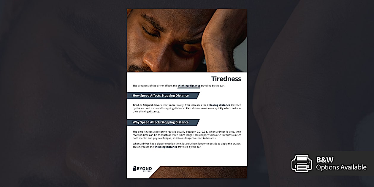 Stopping Distance - Tiredness Information Poster - Twinkl