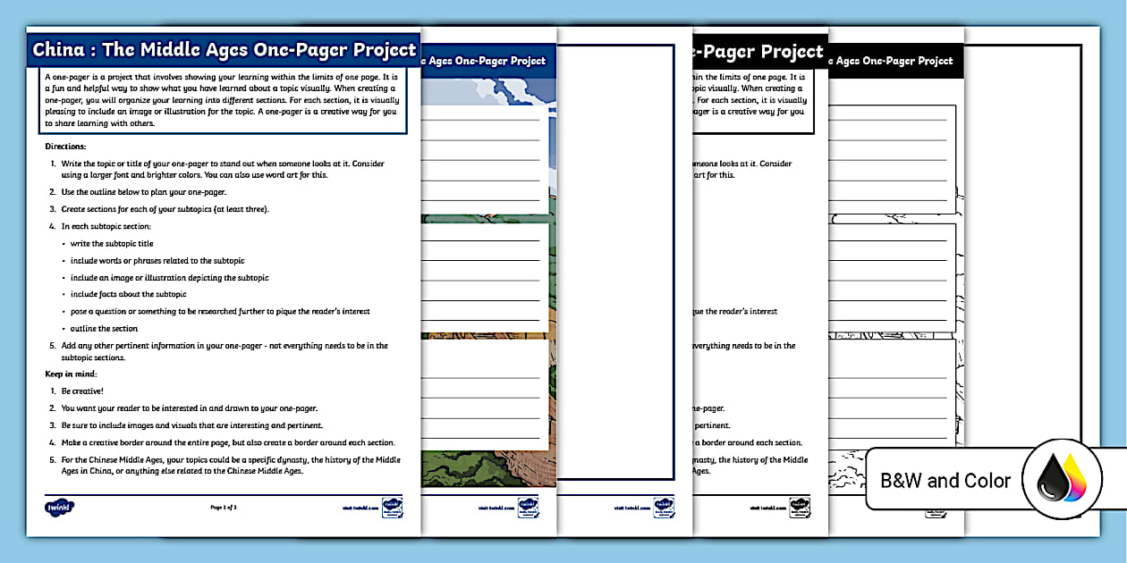 China: The Middle Ages One-Pager Project With Rubric for 6th-8th Grade