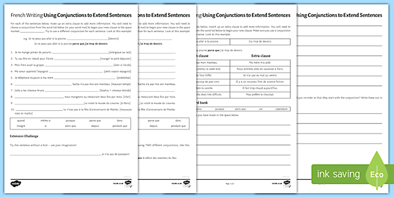 Extend Sentences Using Conjunctions Differentiated Worksheet / Worksheets