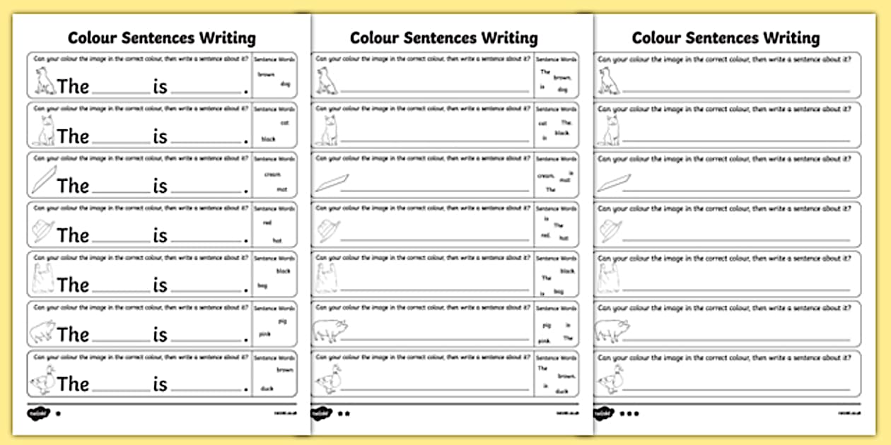 Cursive Colour Sentences Writing Worksheet Pack - Twinkl