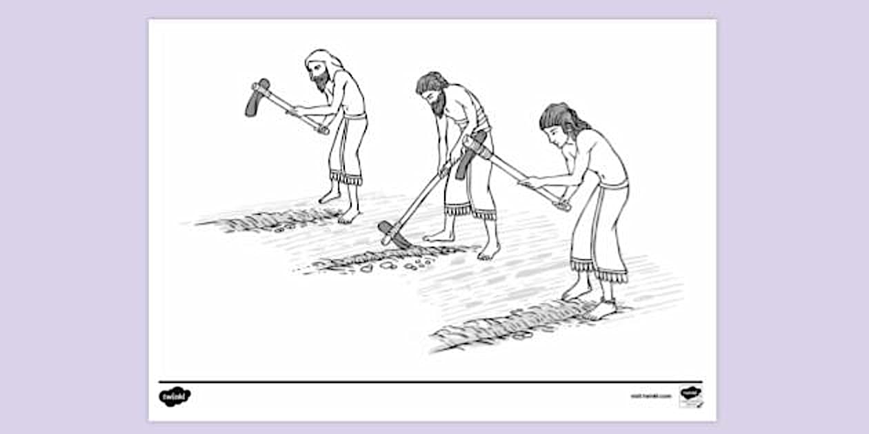 Pounding the Ground with a Mattock Colouring Sheet - Twinkl