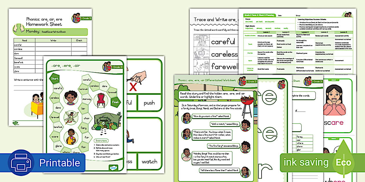 Grade 3 Phonics Pack are, ere, air (Teacher-Made) - Twinkl