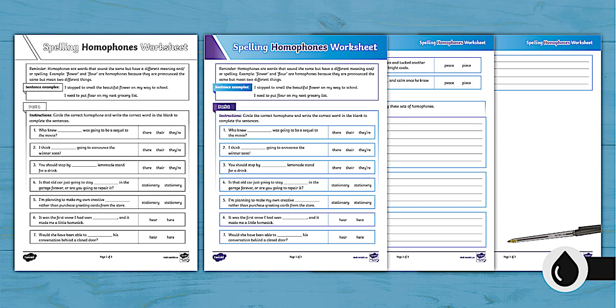 Grade 6 Spelling Homophones Worksheet (teacher made)