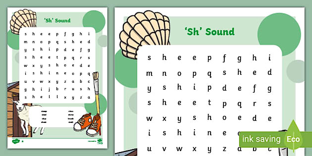 Black and White Sh Differentiated Word Search - Twinkl