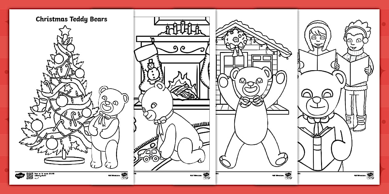 Christmas Teddy Bears Colouring Pages (teacher made)