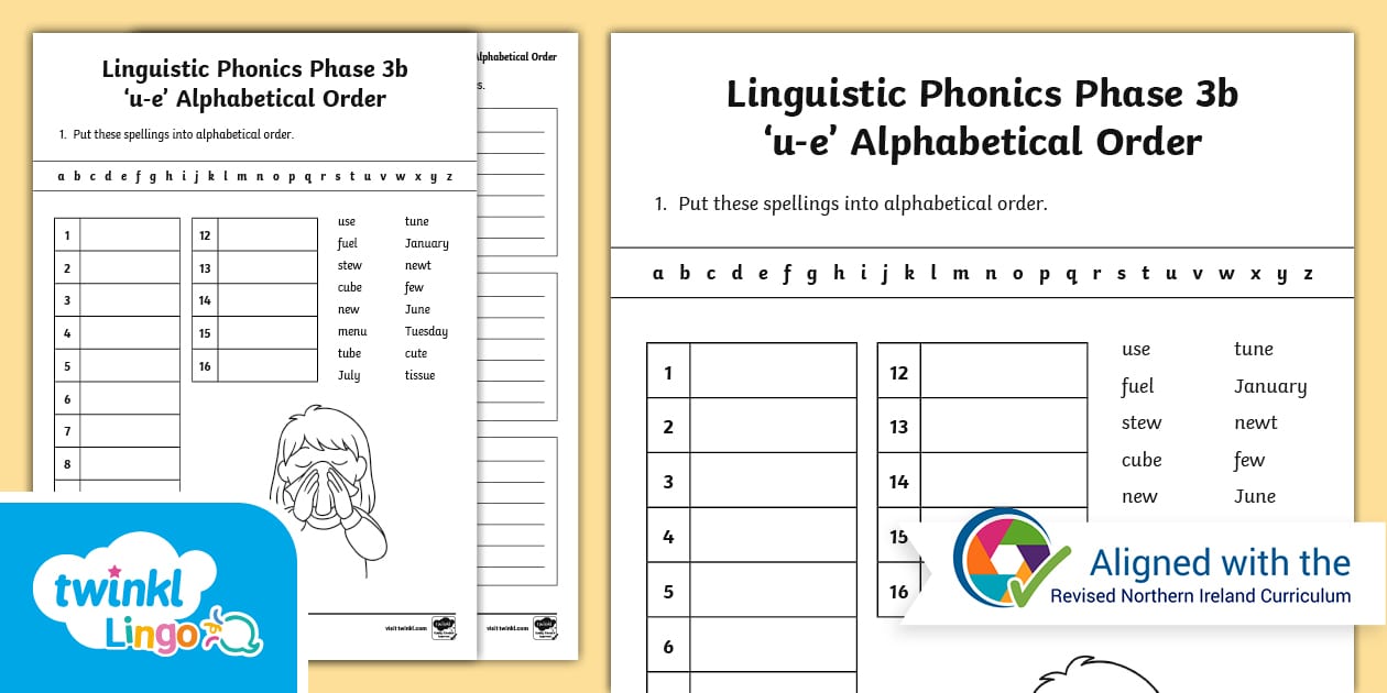 Linguistic Phonics Phase 3b 'u-e' Alphabetical Order