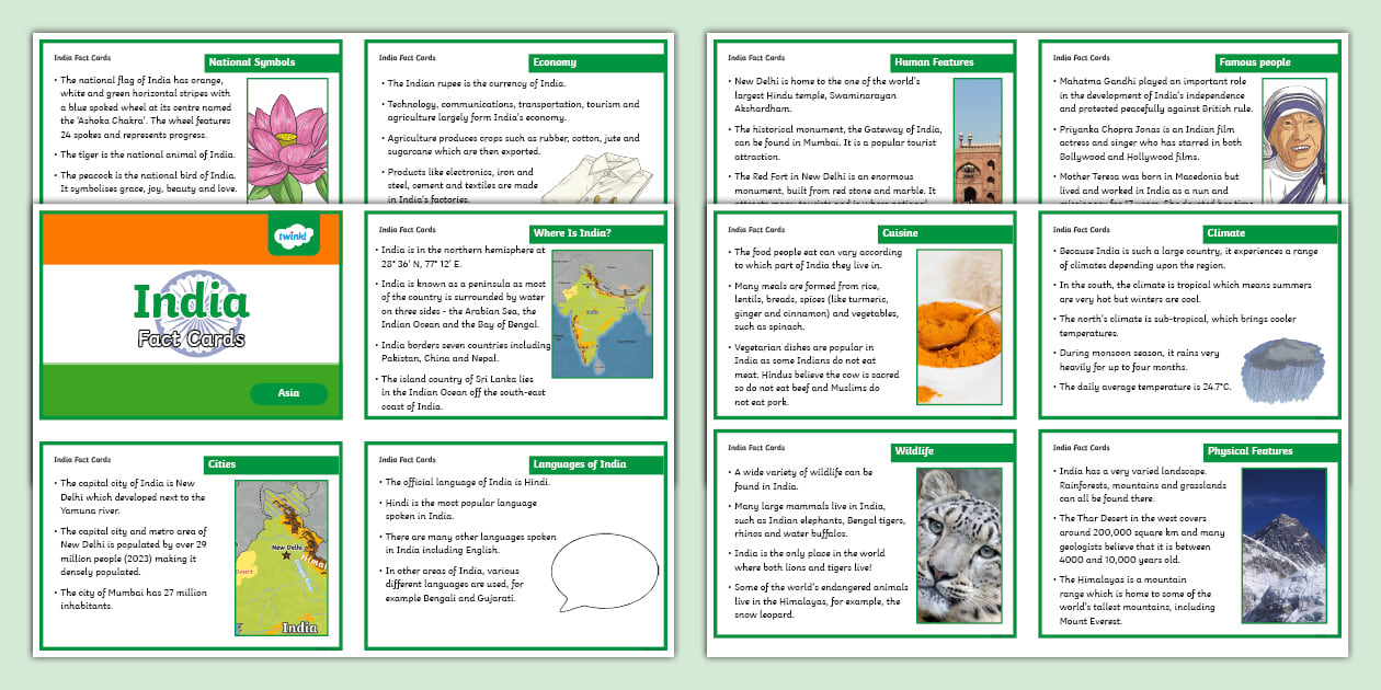 KS2 India Facts Cards - KS2 - Geography - Asia - Twinkl