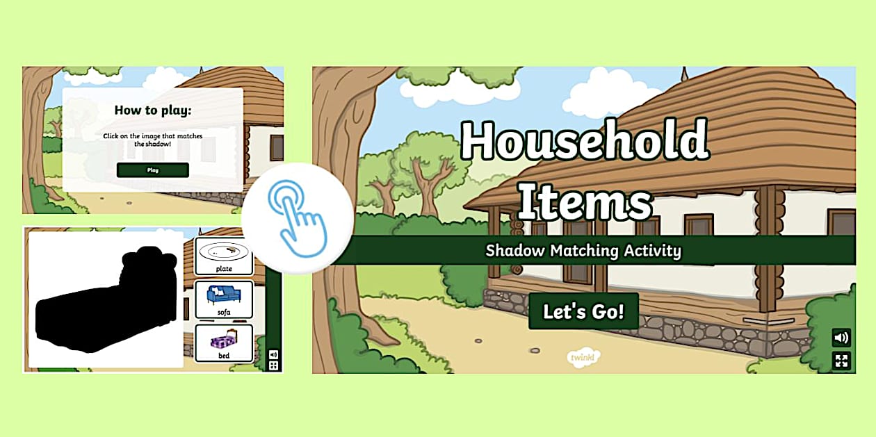 ESL Household Items Shadow Matching Game - Twinkl