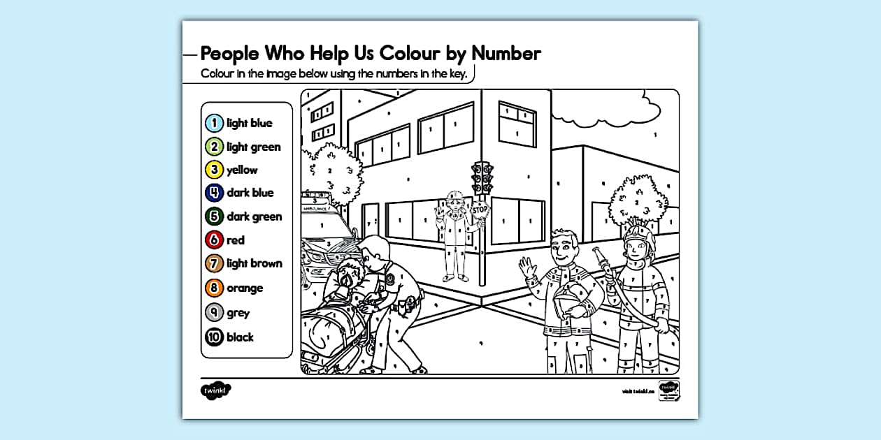 People Who Help Us Colour by Number Worksheet - Twinkl