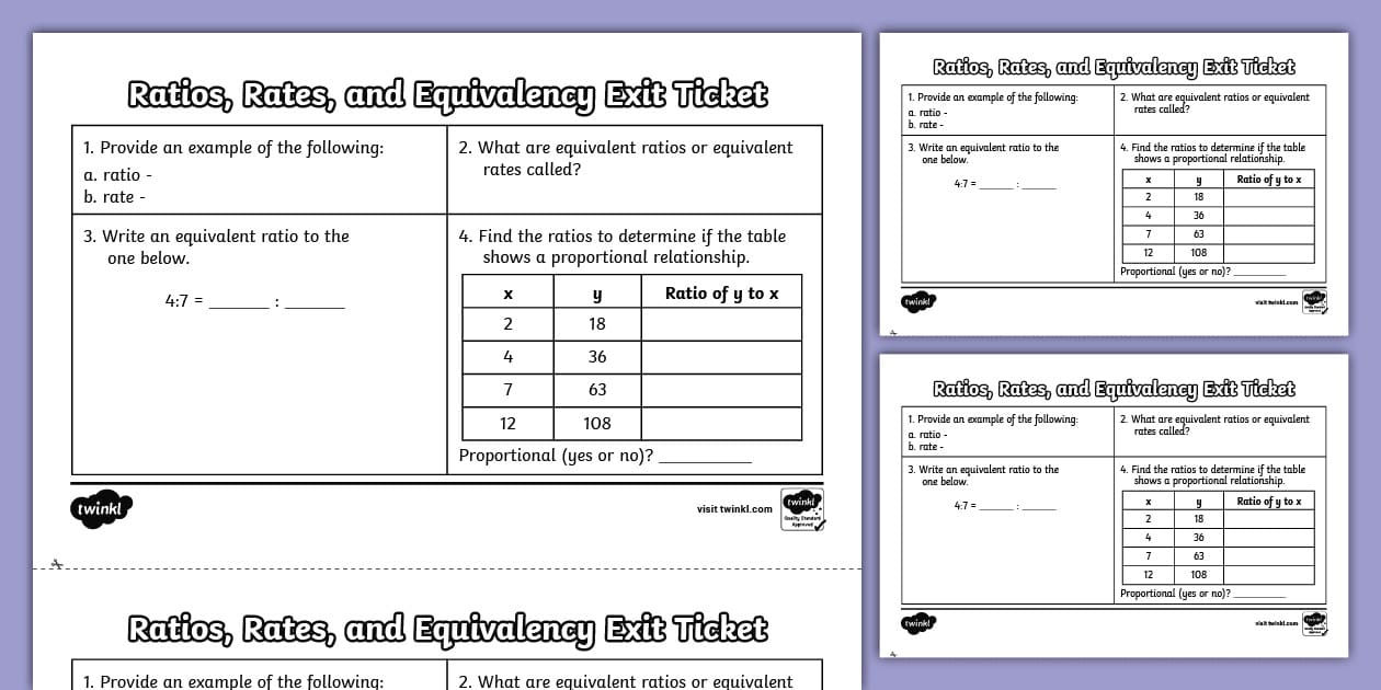 Seventh Grade Ratios, Rates, and Equivalency Exit Ticket