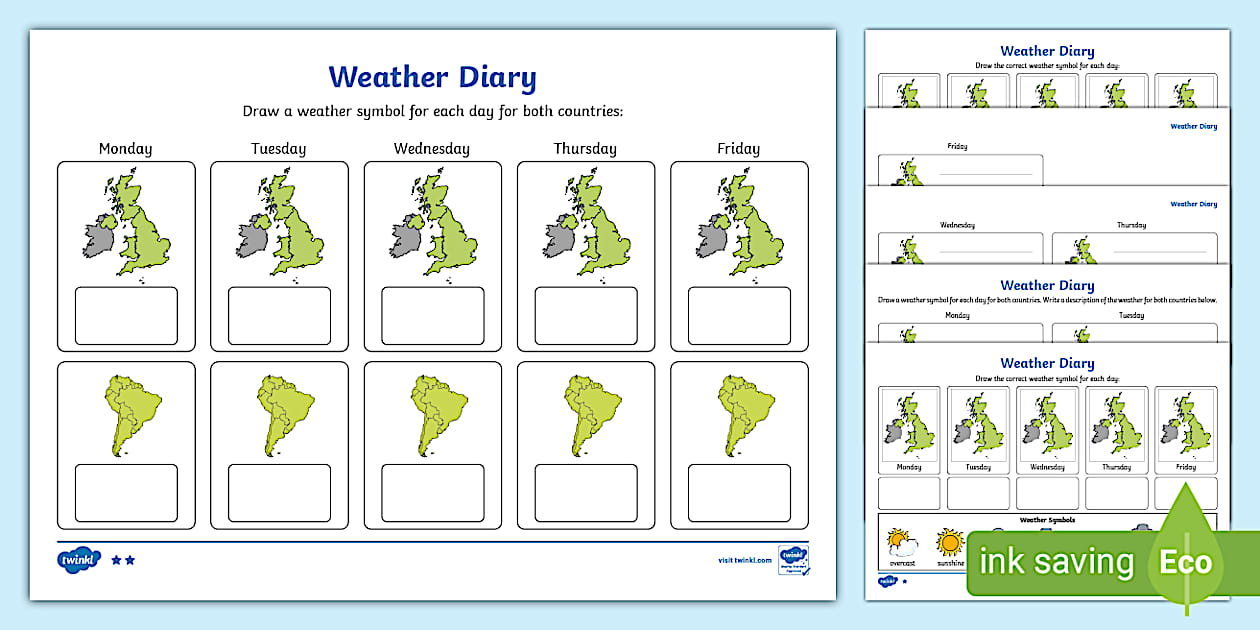 Weather Diary Comparing UK and South America Differentiated Activity Sheets