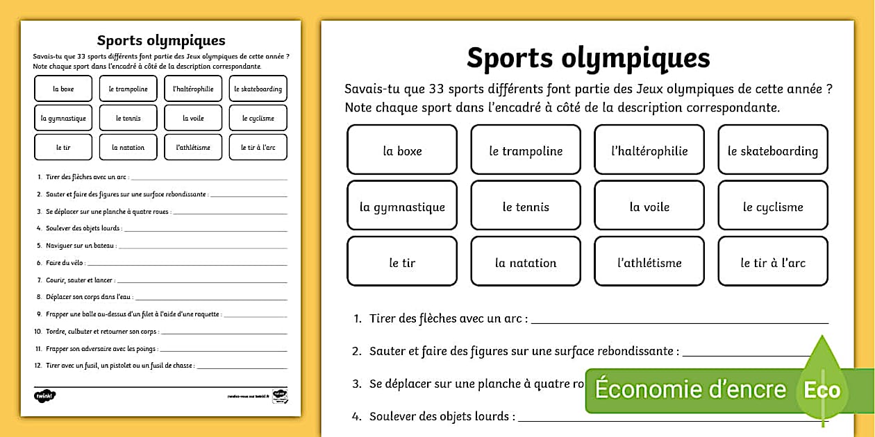Les sports olympiques - définitions (Hecho por educadores)