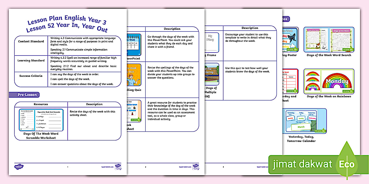 Lesson Plan English Year 3 Lesson 52 Year In, Year Out