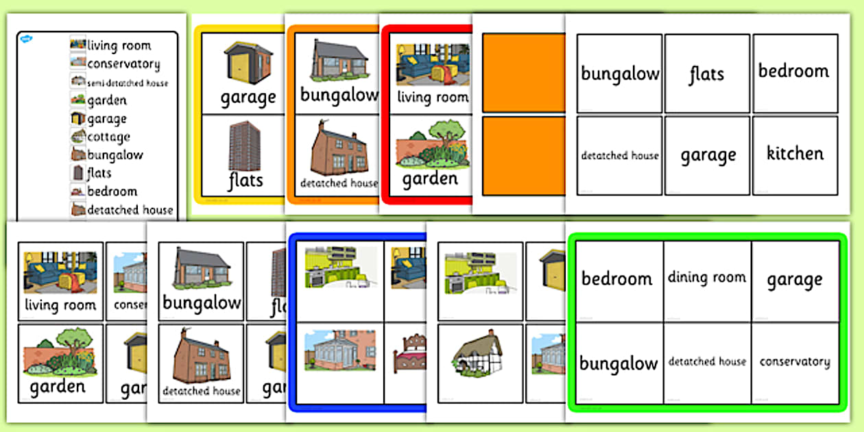 Houses and Homes Vocabulary Bingo - ESL Homes Vocabulary Game