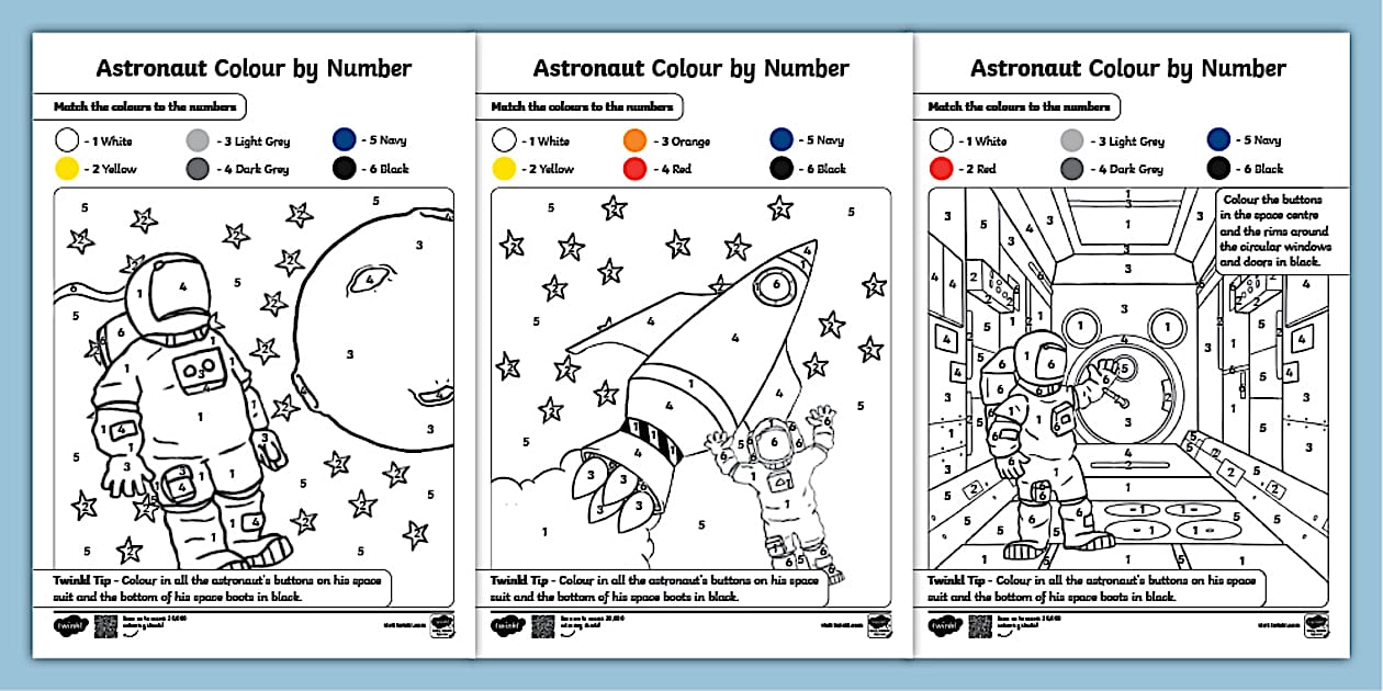 Free Astronaut Colour by Number Pages for Kids: Download!